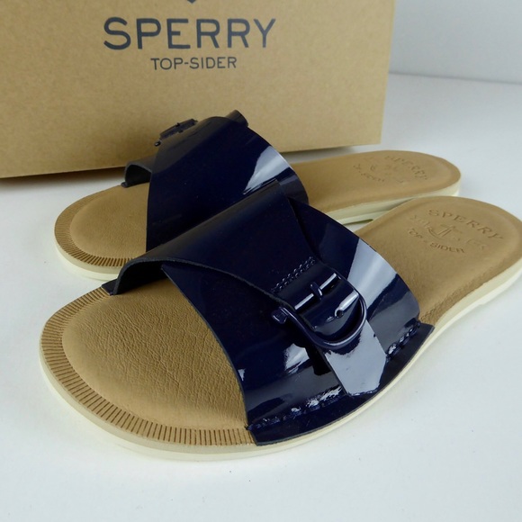 Sperry | Shoes | Sperry Seaport Patent Leather Slide Sandals Nib | Poshmark